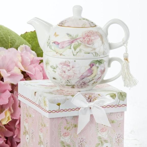 Delton | Dining | Porcelain Tea For One Pink Rose W Birds Teapot Gift ...